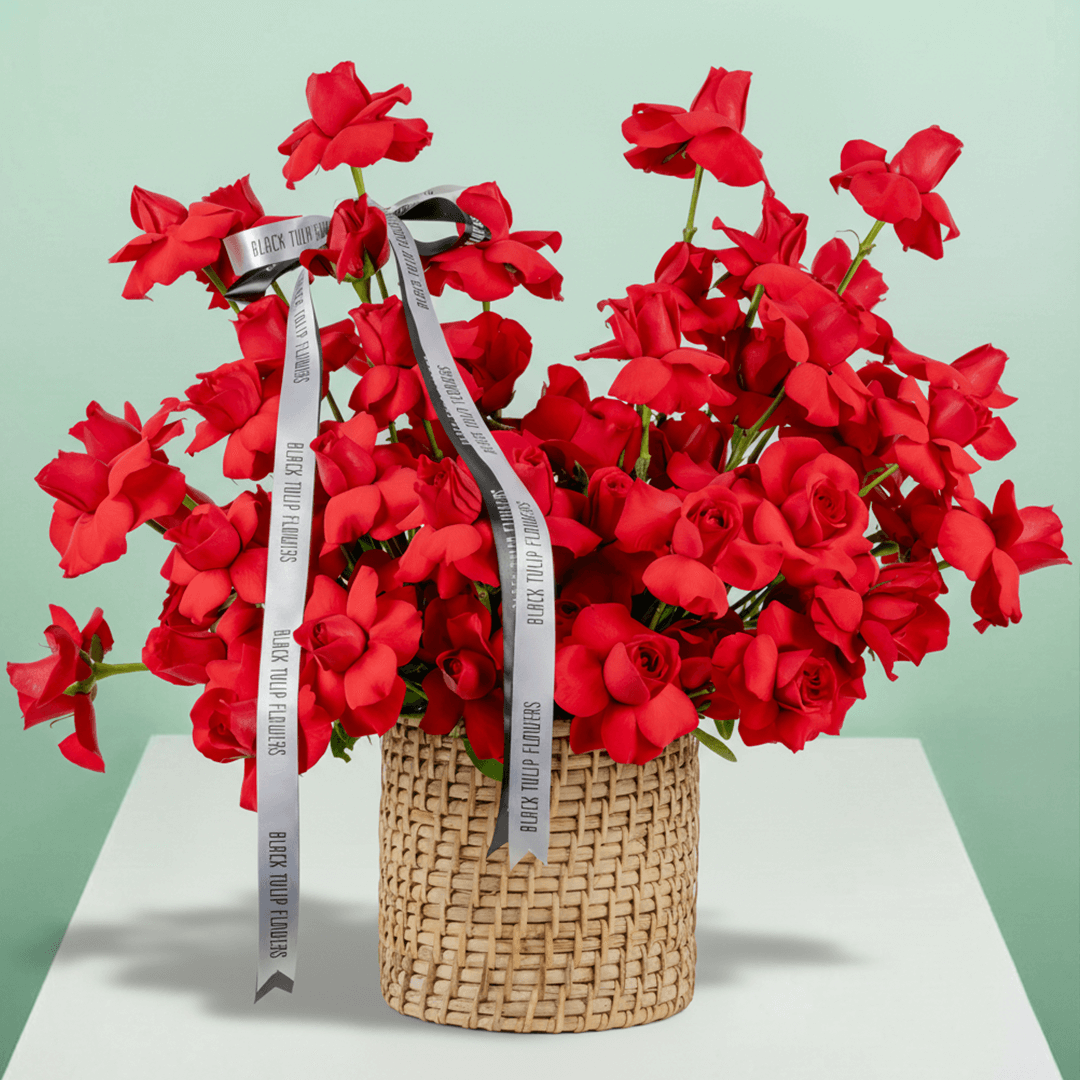 Romantic 50 Red Rose Basket | Valentine Flowers