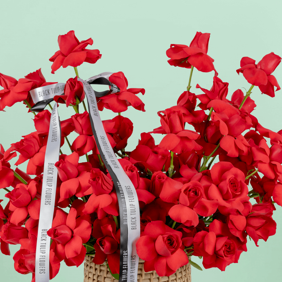 Romantic 50 Red Rose Basket | Valentine Flowers