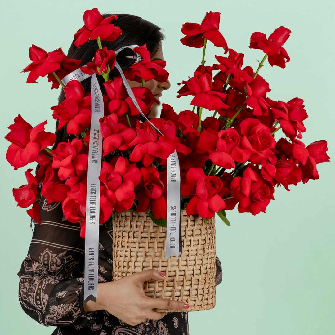 Romantic 50 Red Rose Basket | Valentine Flowers